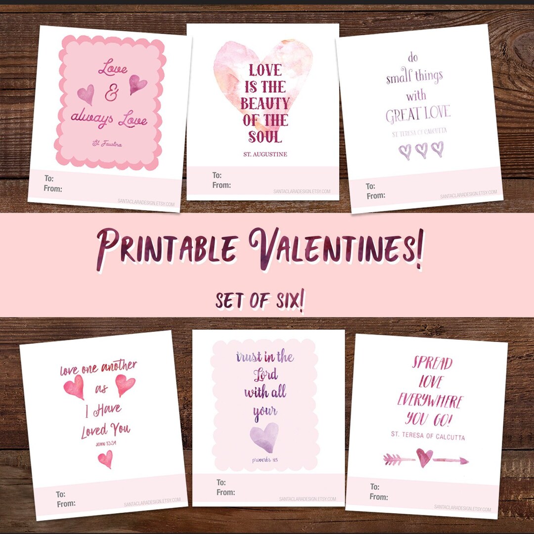 Catholic Valentine Set of Six PRINTABLE Mini Cards | Catholic Saint ...