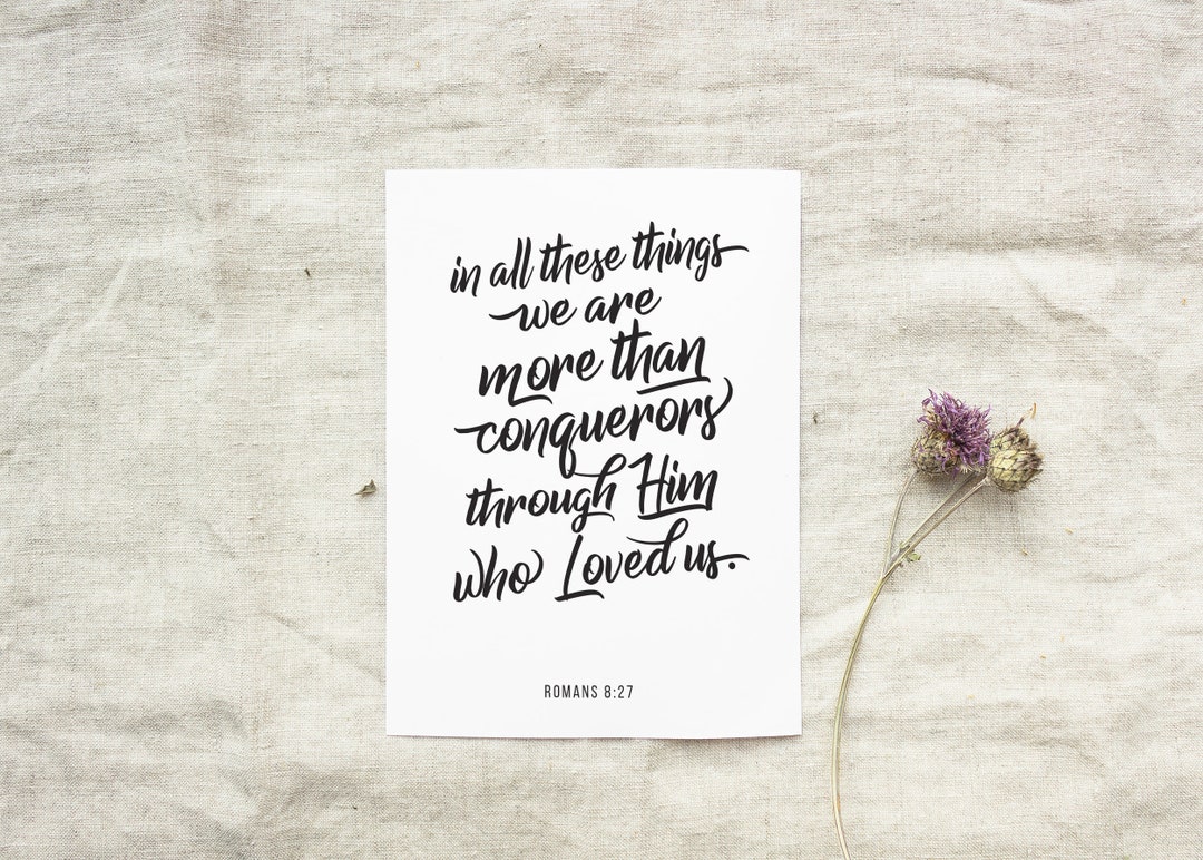 We Are More Than Conquerors Art Poster, Scripture Bible Verse Art for ...