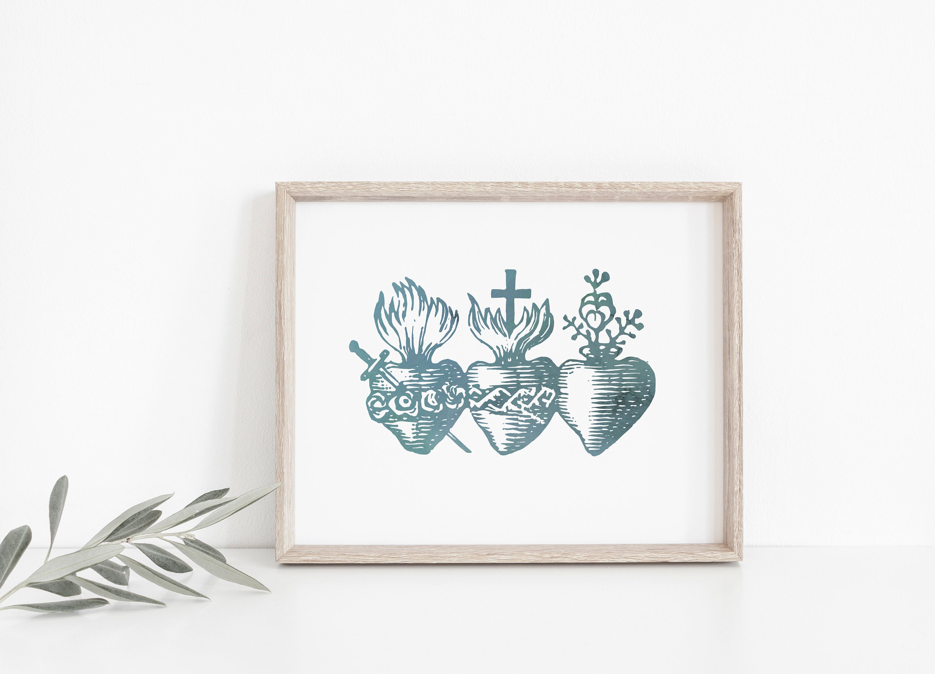 Three Sacred Hearts Art Print: Holy Family Catholic Home Decor - Etsy