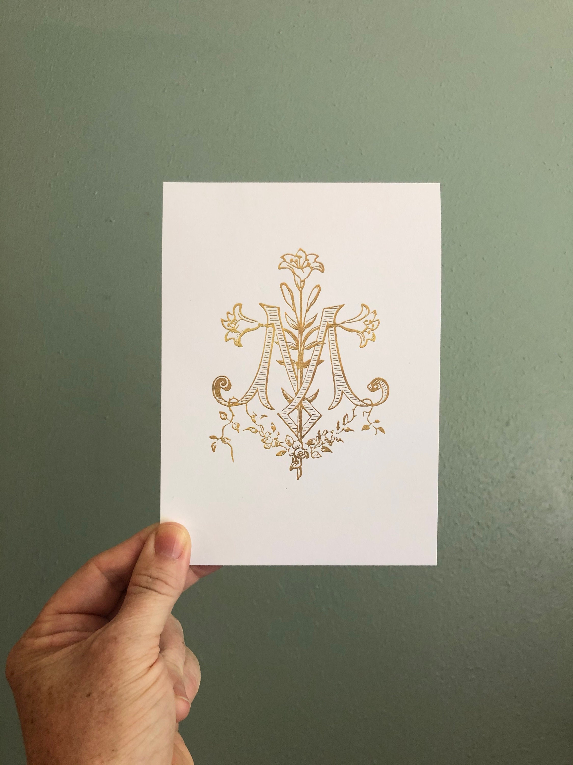 Marian Floral M Art Print Catholic Marian Art Catholic Wall | Etsy