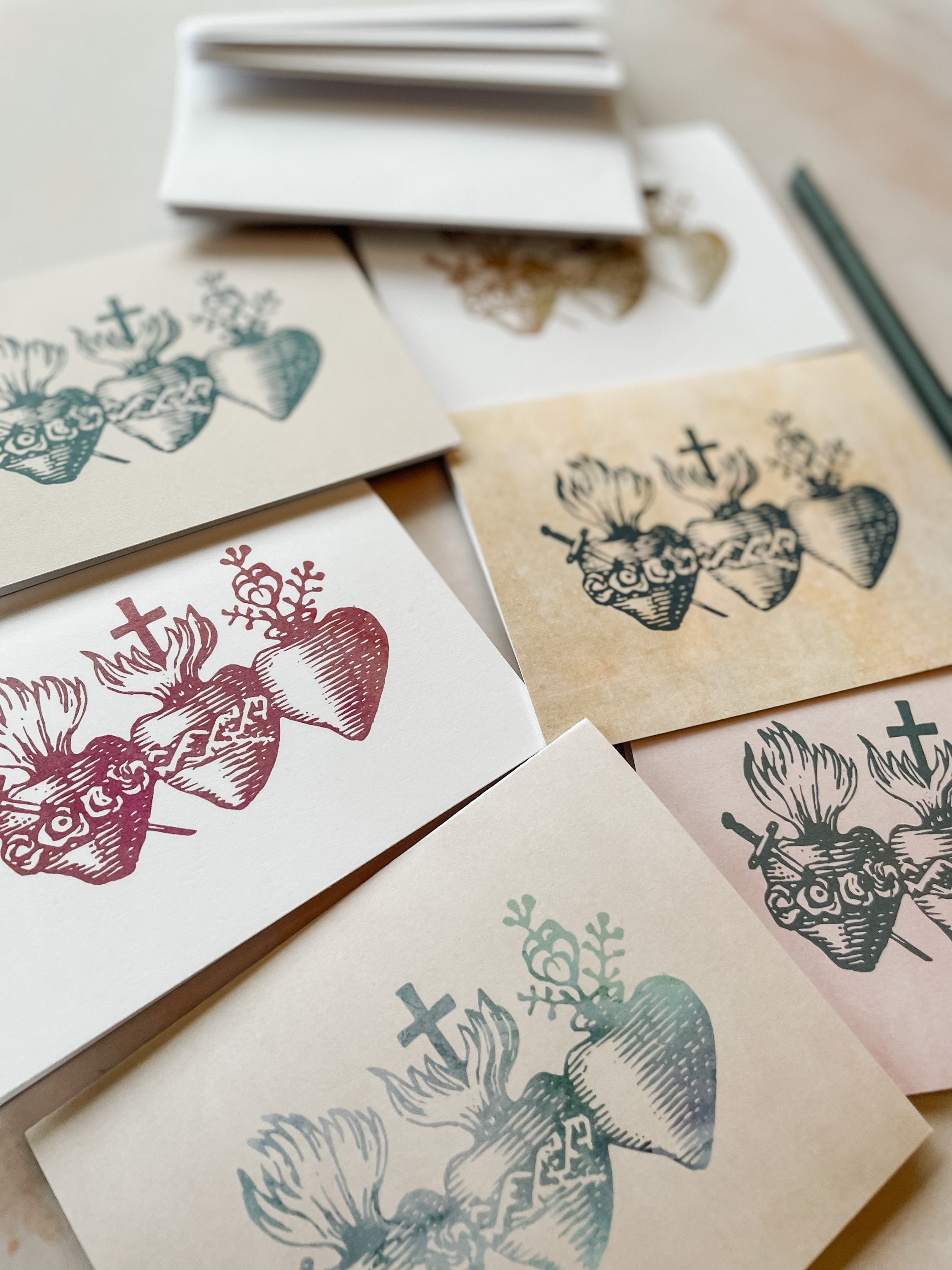 Pastel Holy Family Notecard Set: Hearts of Jesus, Mary, Joseph - Etsy