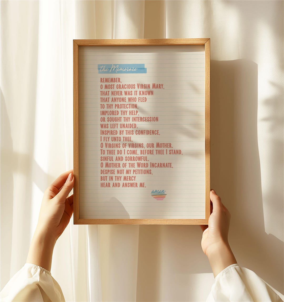 Memorare Prayer Printable Poster Catholic Mary Digital Download Trendy ...