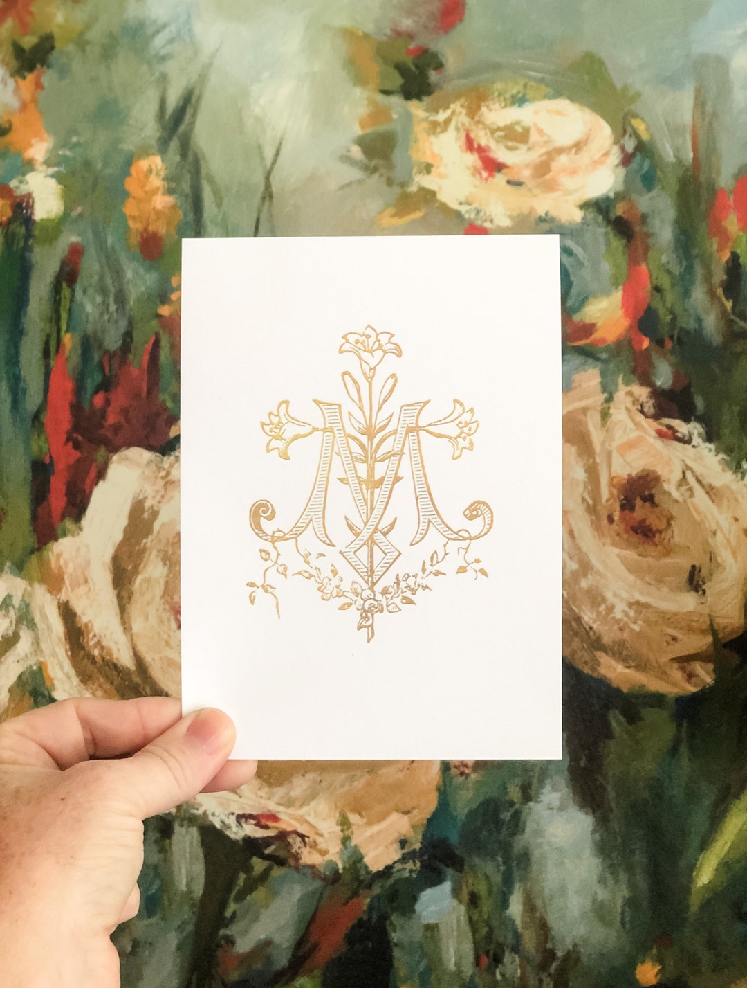 Marian Floral M Art Print, Catholic Marian Art, Catholic Wall Art ...