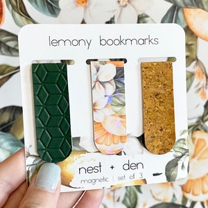 Lemon Magnetic Bookmark Set - Cork and Faux Leather Bookmarks ...