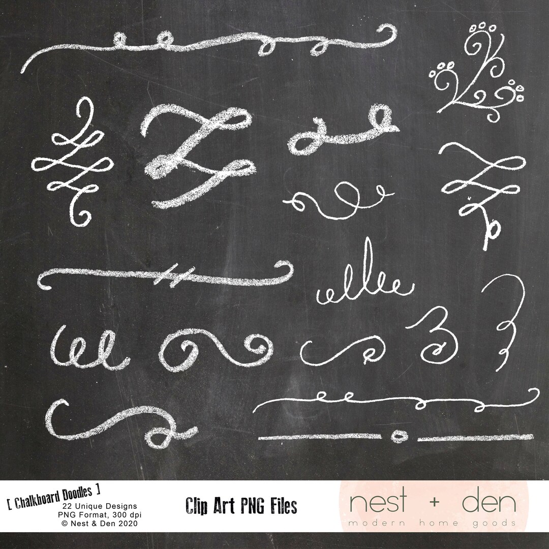 Digital Chalkboard Doodle Graphics PNG Clip Art - Bright White ...
