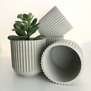 Succulent Planter Pot - Ribbed Concrete Planter, Small Planter Pot With ...