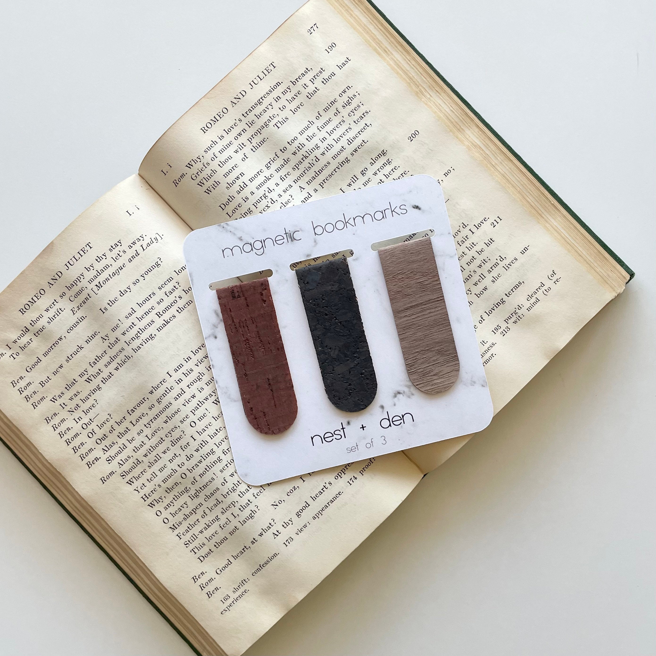 Magnetic Bookmark for Men - Cork Faux Leather Bookmark and Walnut ...