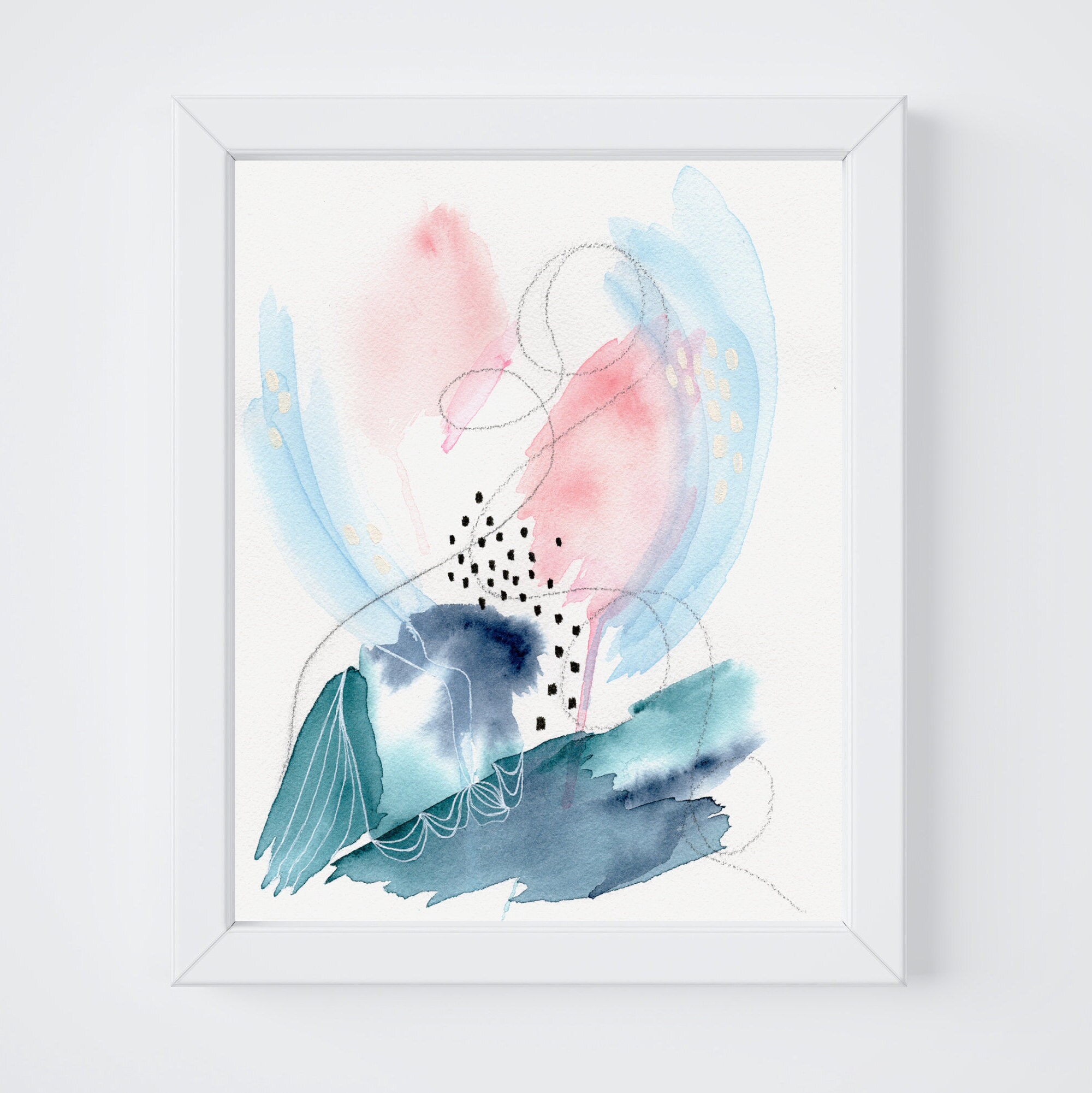 Pink and Blue Abstract Wall Art Modern Watercolor Print of Original ...