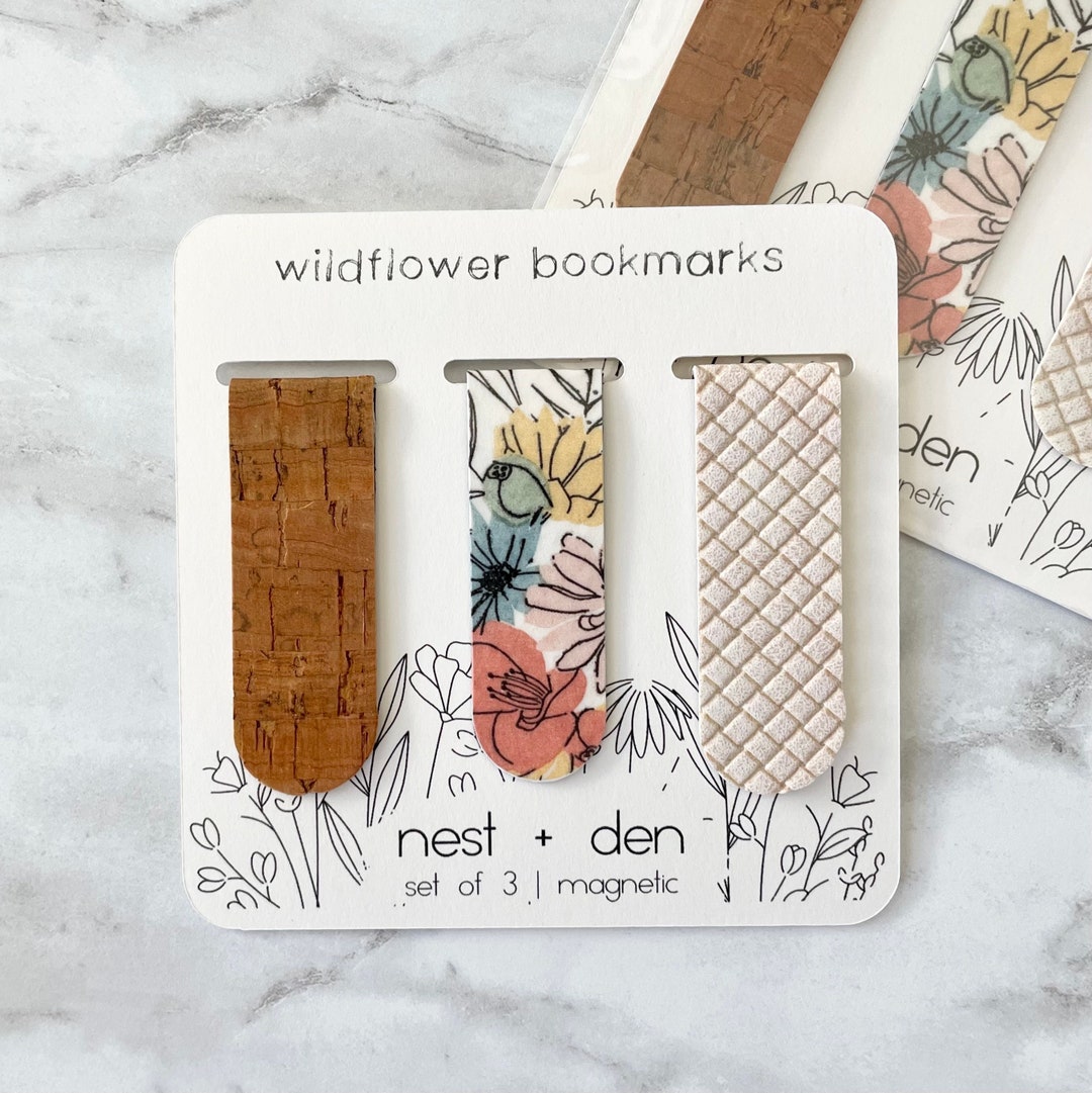 Wildflower Magnetic Bookmark Set - Faux Leather/ Cork Magnetic ...