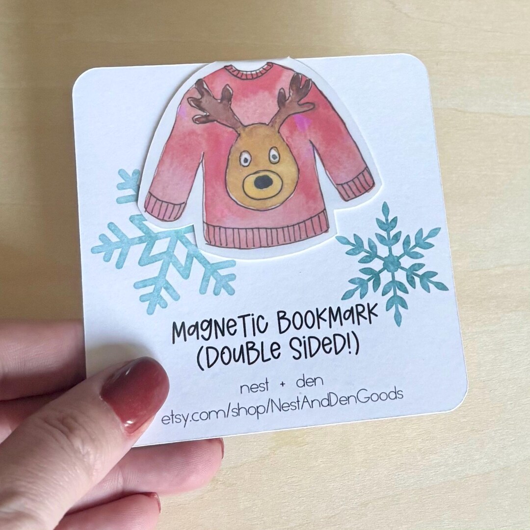Ugly Christmas Sweater Magnetic Bookmark Stocking Stuffer - Bookworm ...