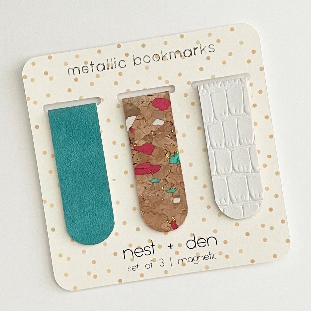 Metallic Cork Magnetic Bookmark Set - Faux Leather Bookmark | Suede ...