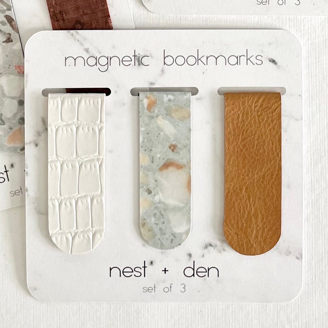 Neutral Magnetic Bookmark Set - Faux Leather Magnetic Bookmark ...