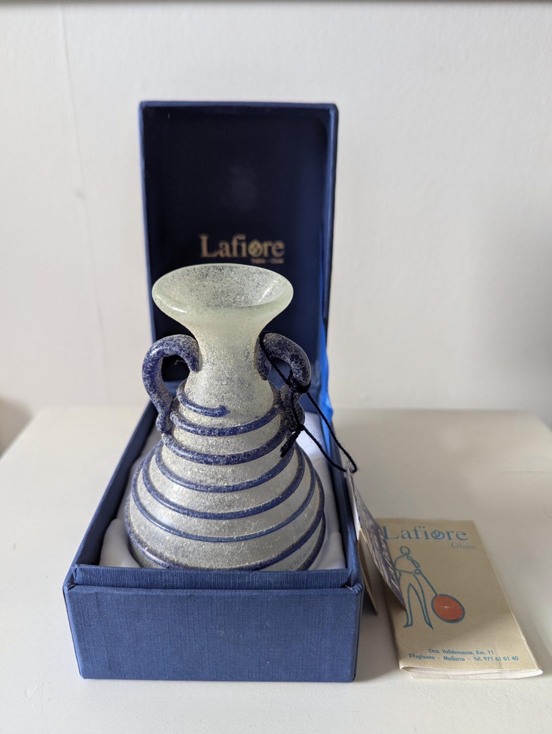 Lafiore Mallorca Hand Blown Glass Vase | Cobalt Blue Spiral Design - Etsy