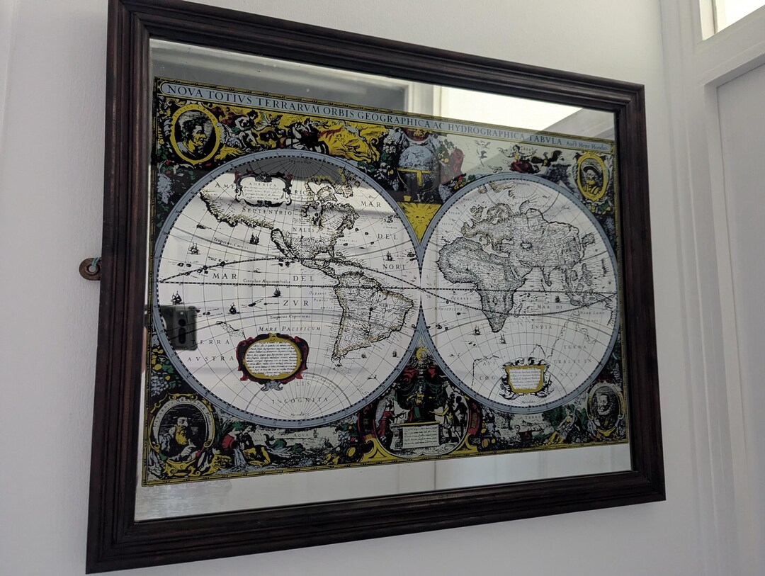 Vintage Style World Map Mirror Framed Nova Totius Terrarum Orbis Wall ...