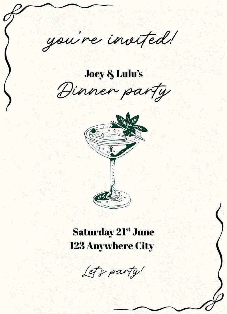 Elegant Dinner Party Invitation Template | Printable & Editable ...
