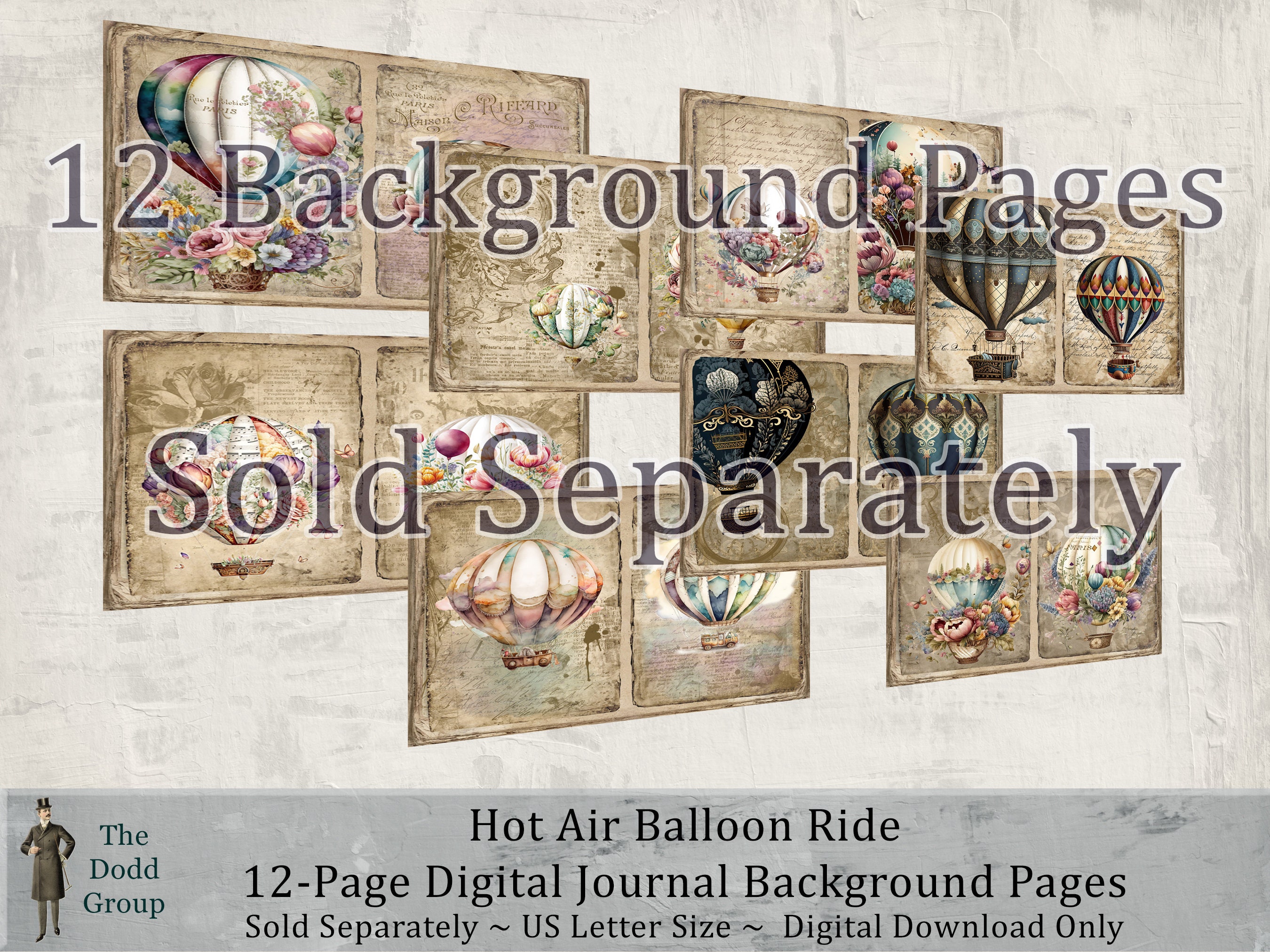 Hot Air Balloon Rides, 6 Pages of Ephemera for Junk Journals Digital ...