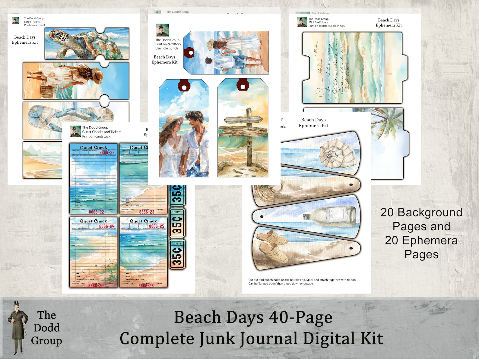 Beach Days Digital Junk Journal Kit 40-page Complete Kit Coastal Themed ...