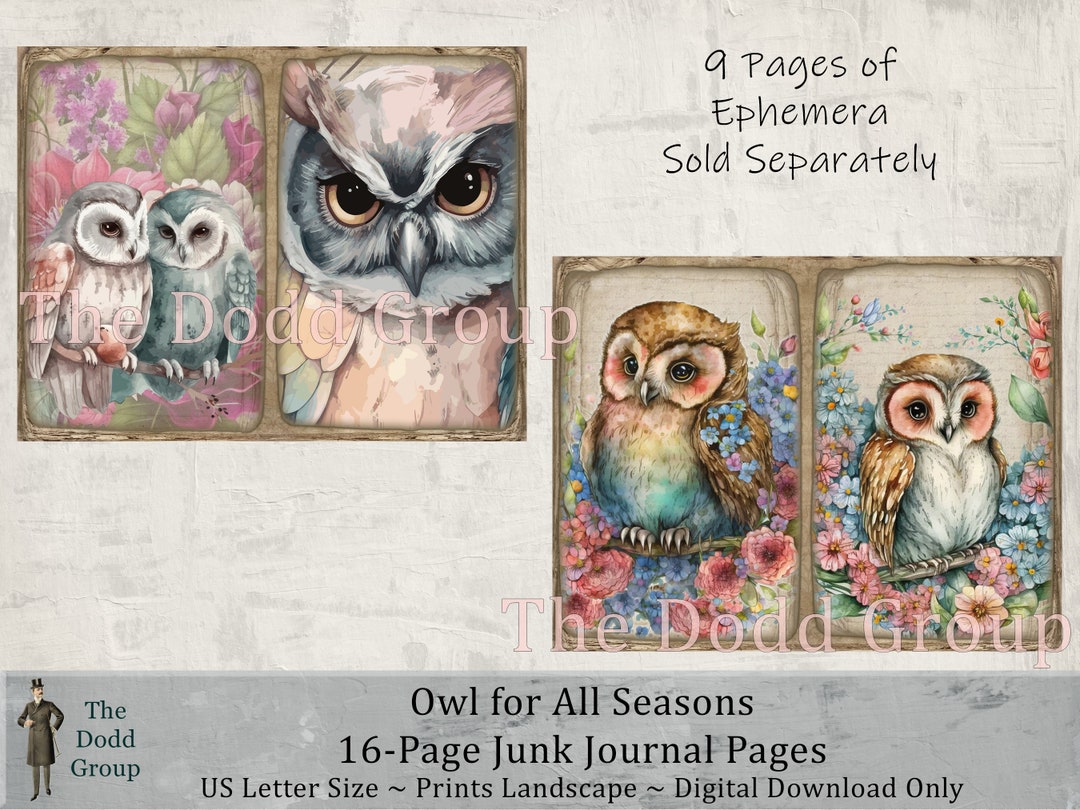 Owl for All Seasons 16 Pages for Junk Journals, Printable Background ...