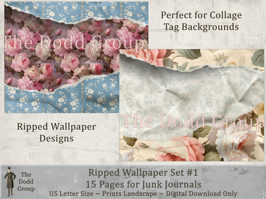 Vintage Look Ripped Wallpaper Pages for Junk Journals or Journal Cards ...