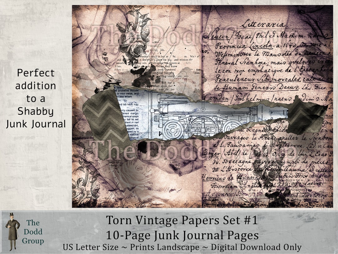 Torn Look Vintage Paper for Junk Journals, 10 Printable Background ...