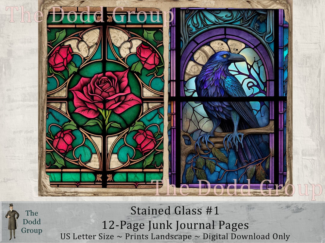 Stained Glass 12 Pages for Junk Journals Instant Digital PDF Download ...