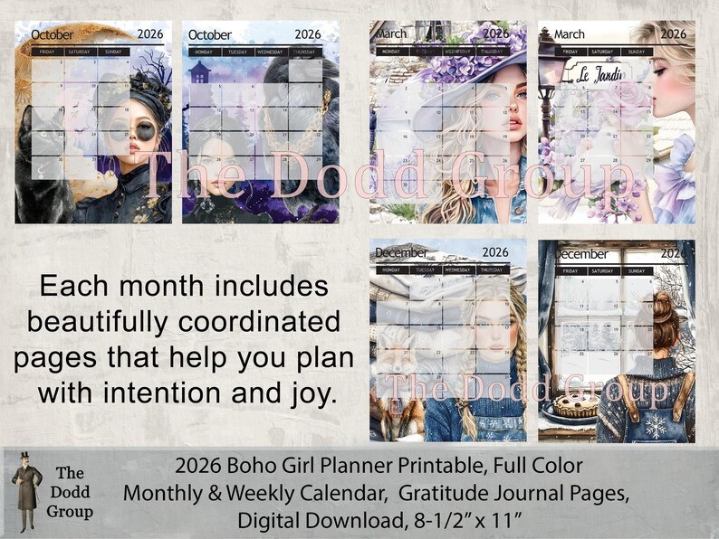 2026 Boho Girl Planner Printable Full Color Monthly & Weekly Calendar ...