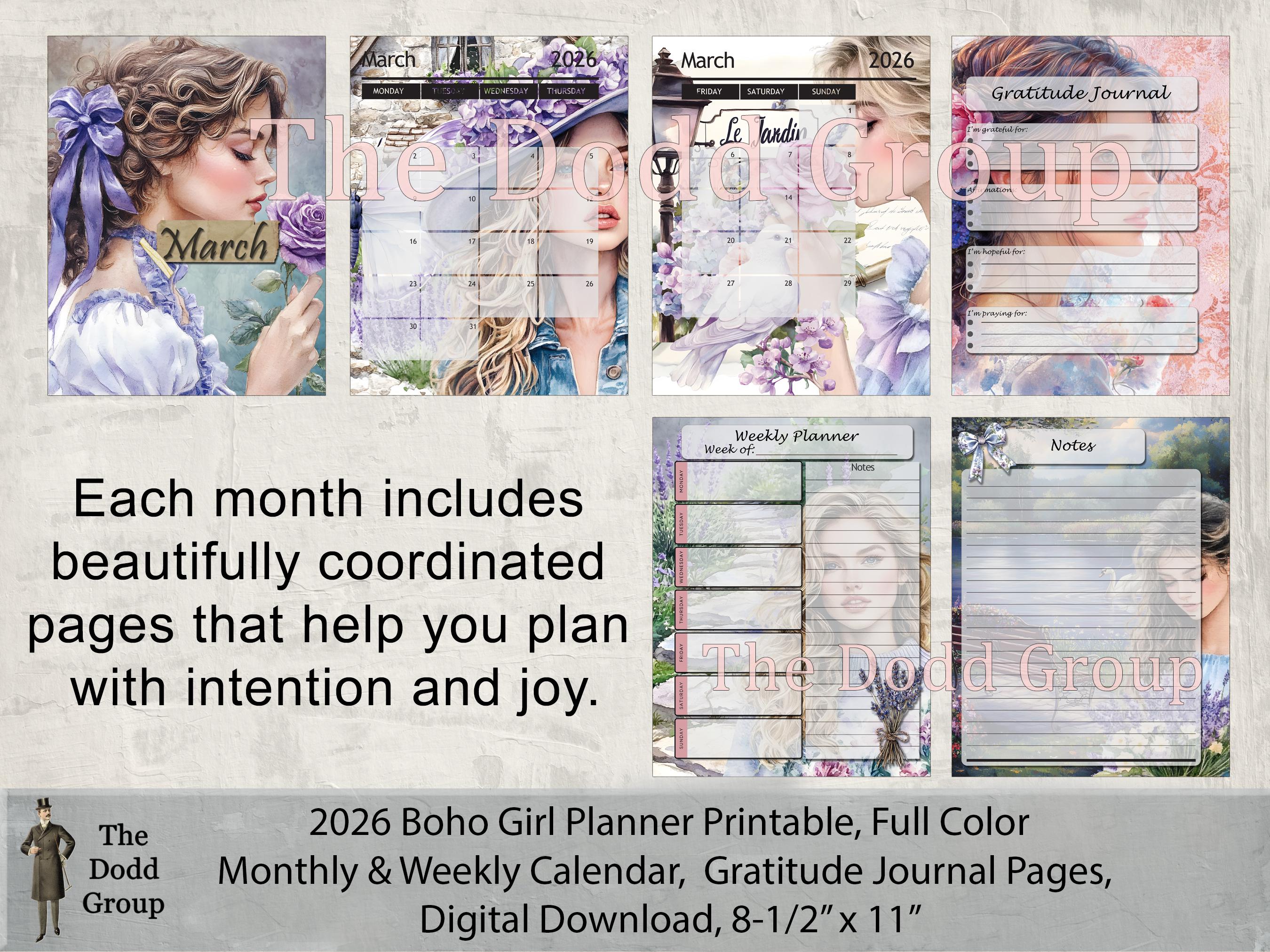 2026 Boho Girl Planner Printable Full Color Monthly & Weekly Calendar ...