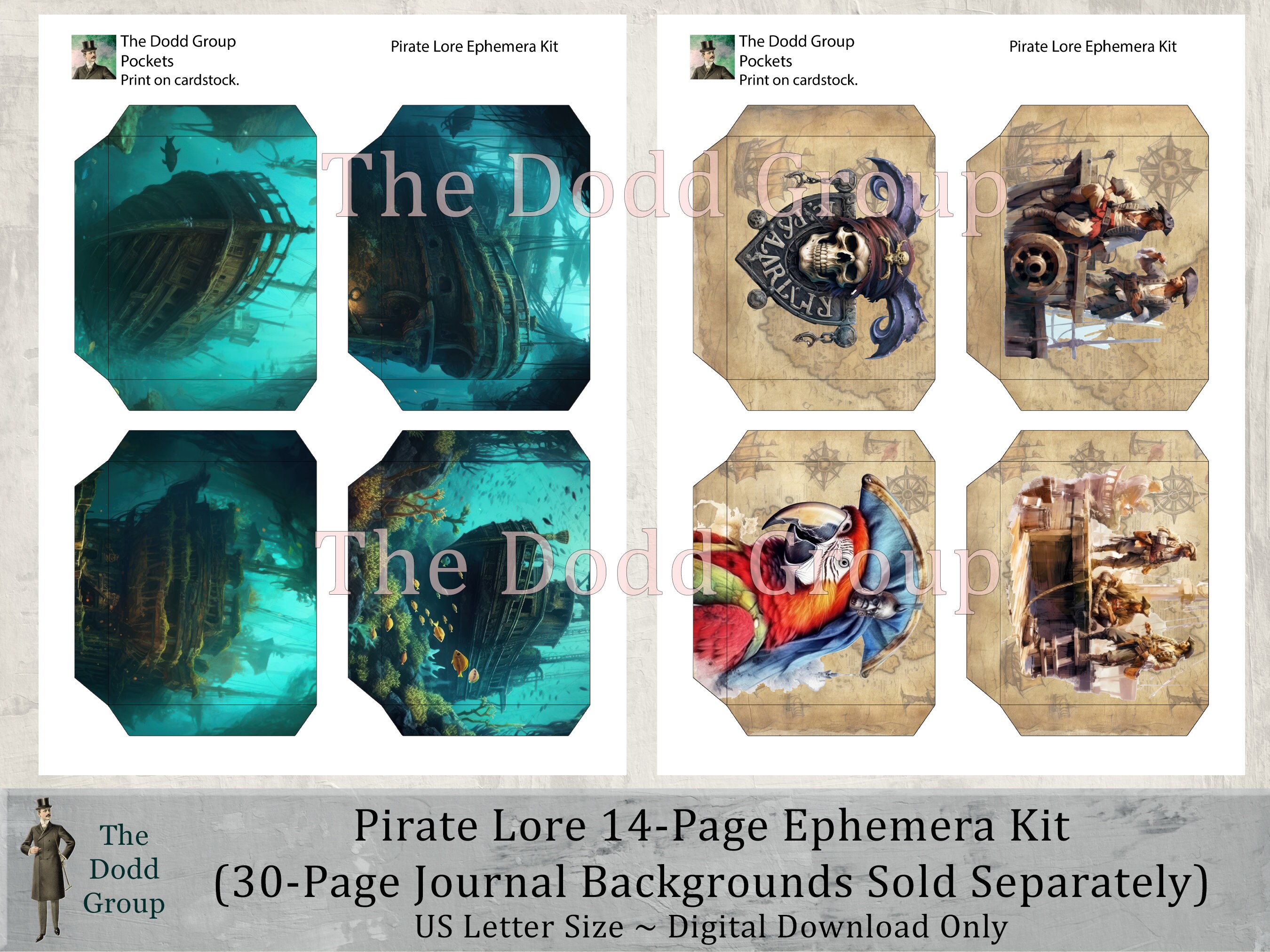 Pirate Lore 14 Page Junk Journal Ephemera Kit Printable Buried Treasure ...