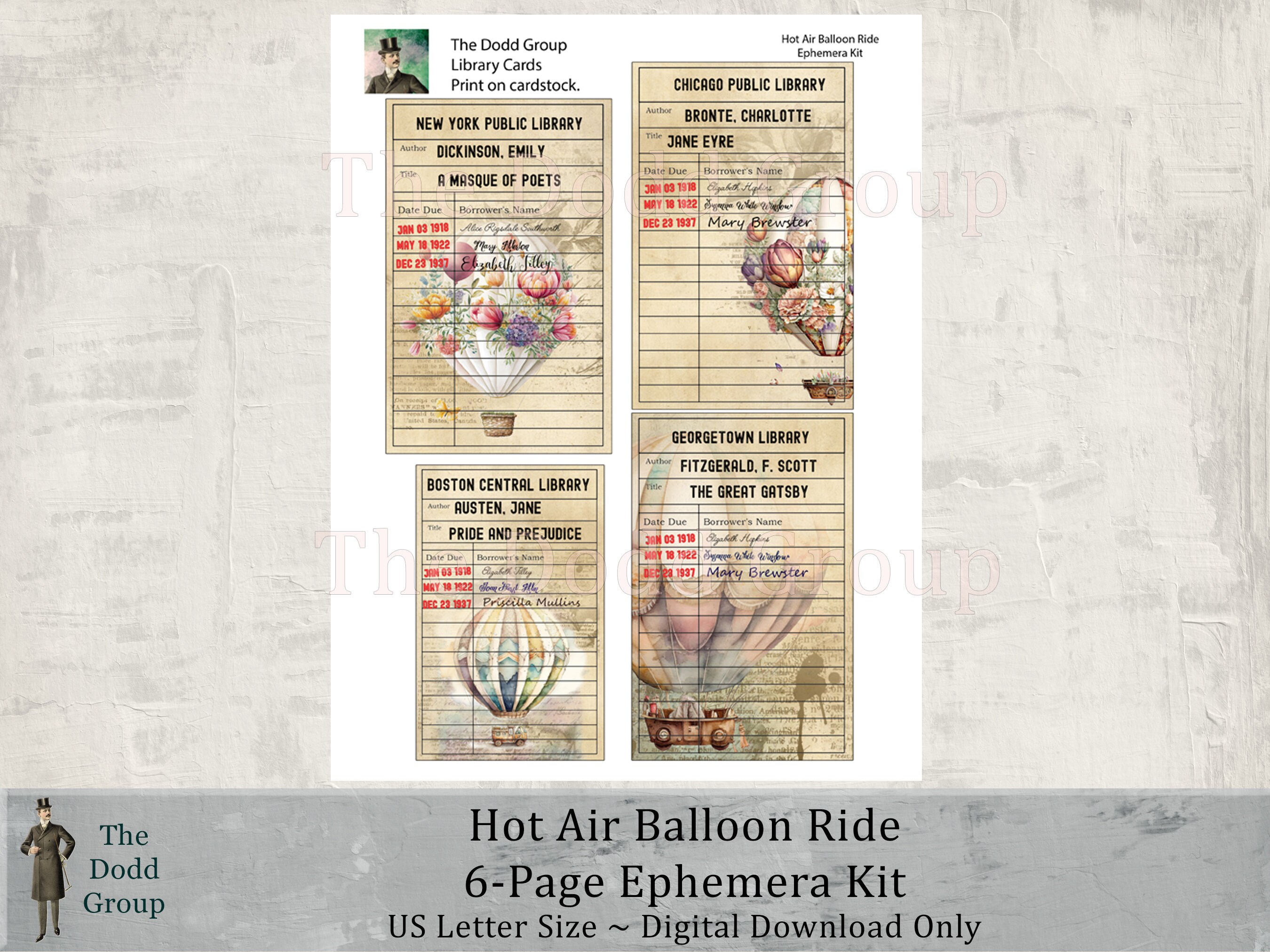 Hot Air Balloon Rides, 6 Pages of Ephemera for Junk Journals Digital ...