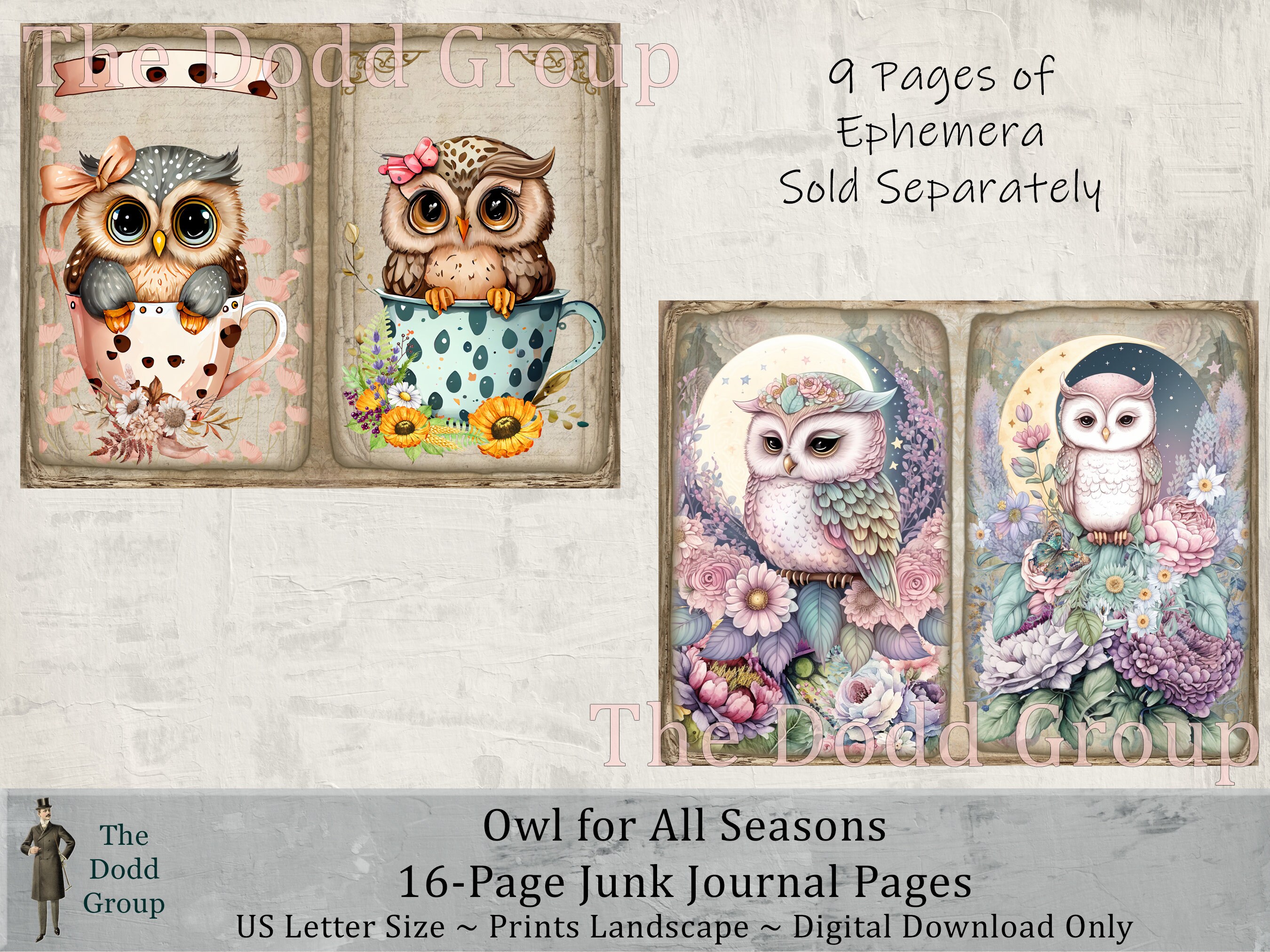 Owl for All Seasons 16 Pages for Junk Journals, Printable Background ...