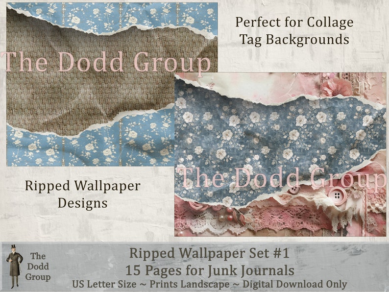 Vintage Look Ripped Wallpaper Pages for Junk Journals or Journal Cards ...