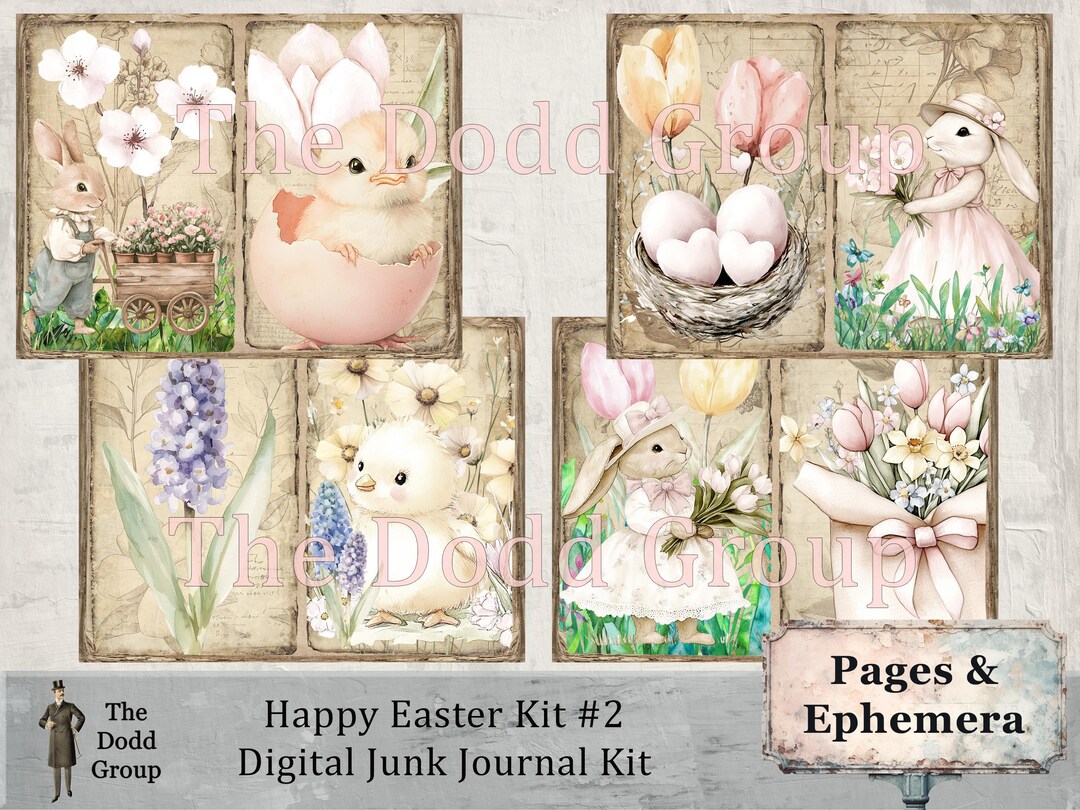 Happy Easter Digital Junk Journal Kit Background Pages and Ephemera ...
