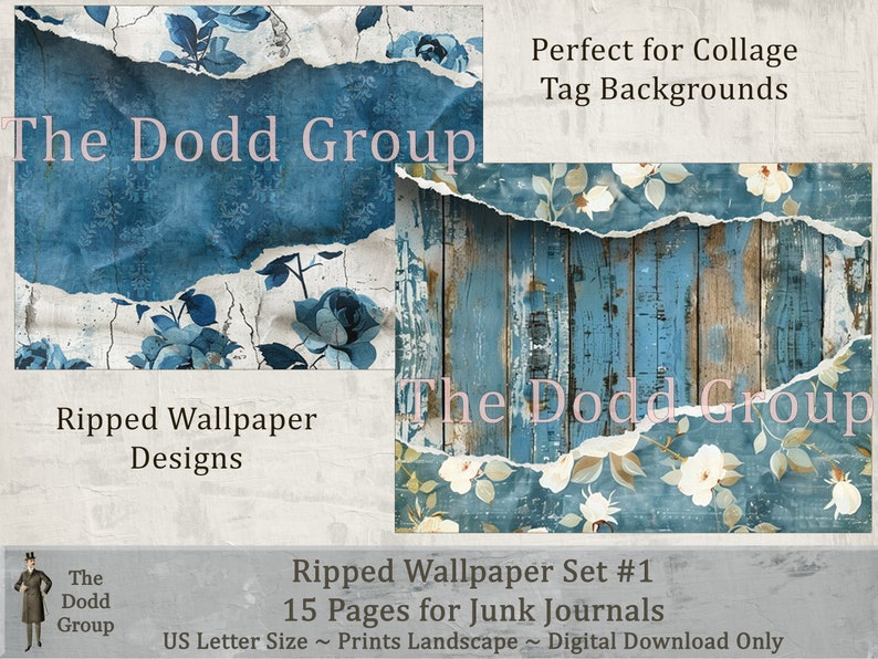 Vintage Look Ripped Wallpaper Pages for Junk Journals or Journal Cards ...