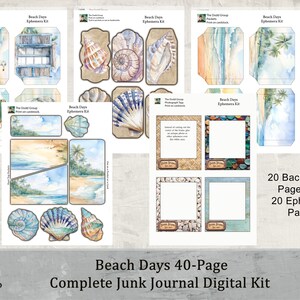 Beach Days Digital Junk Journal Kit 40-page Complete Kit Coastal Themed ...