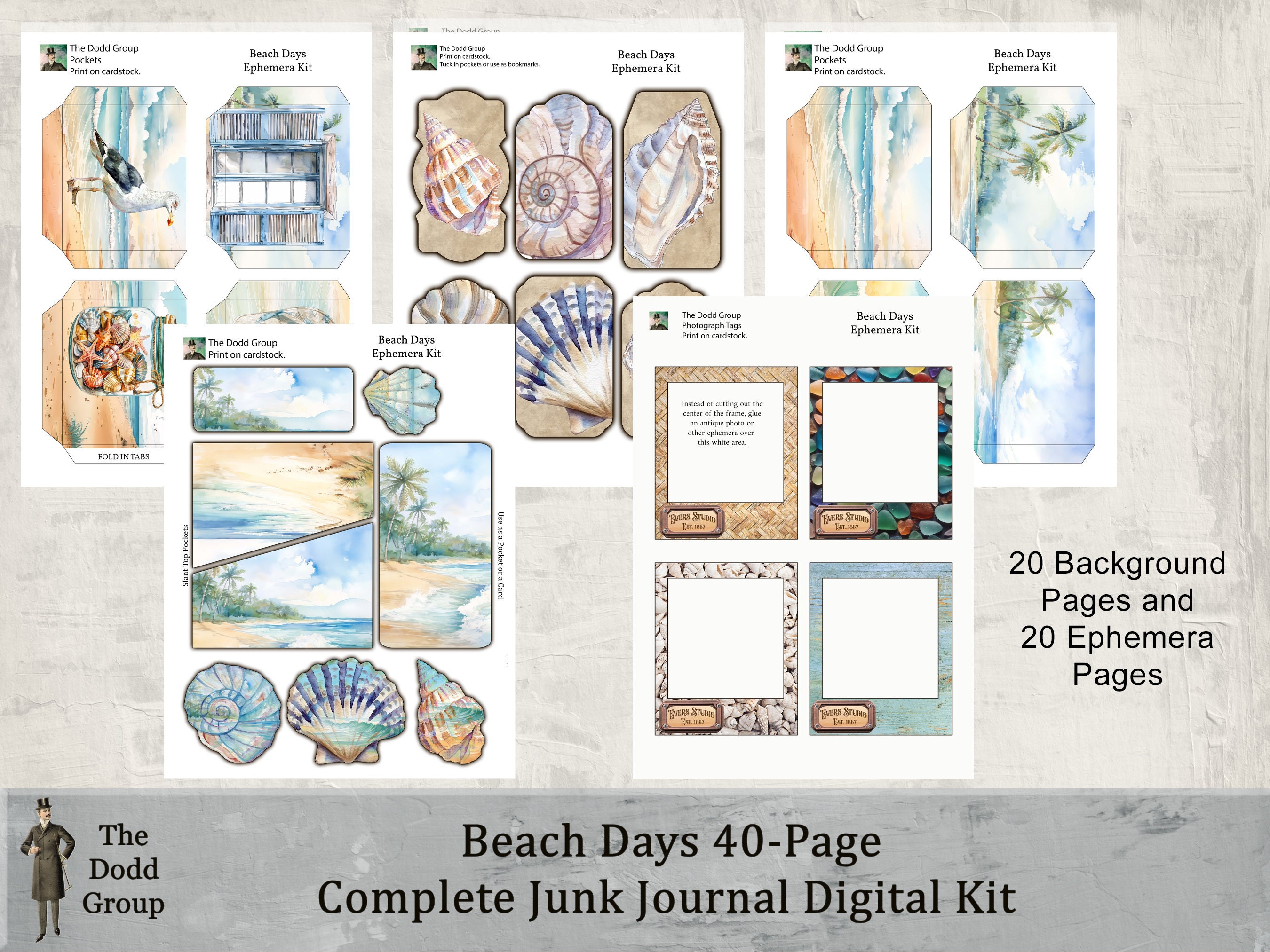 Beach Days Digital Junk Journal Kit 40-page Complete Kit Coastal Themed ...