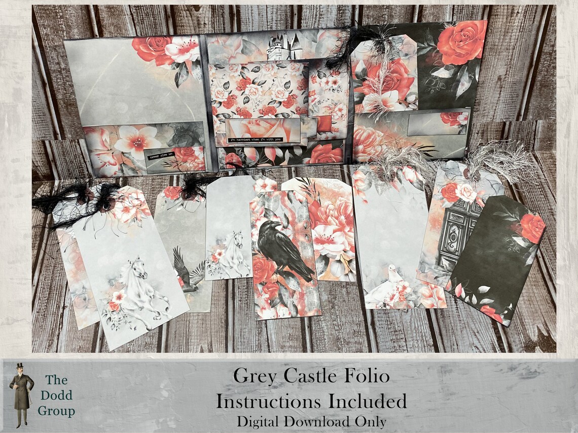 Junk Journal Grey Castle Folio Folding Loaded Folder Craft - Etsy