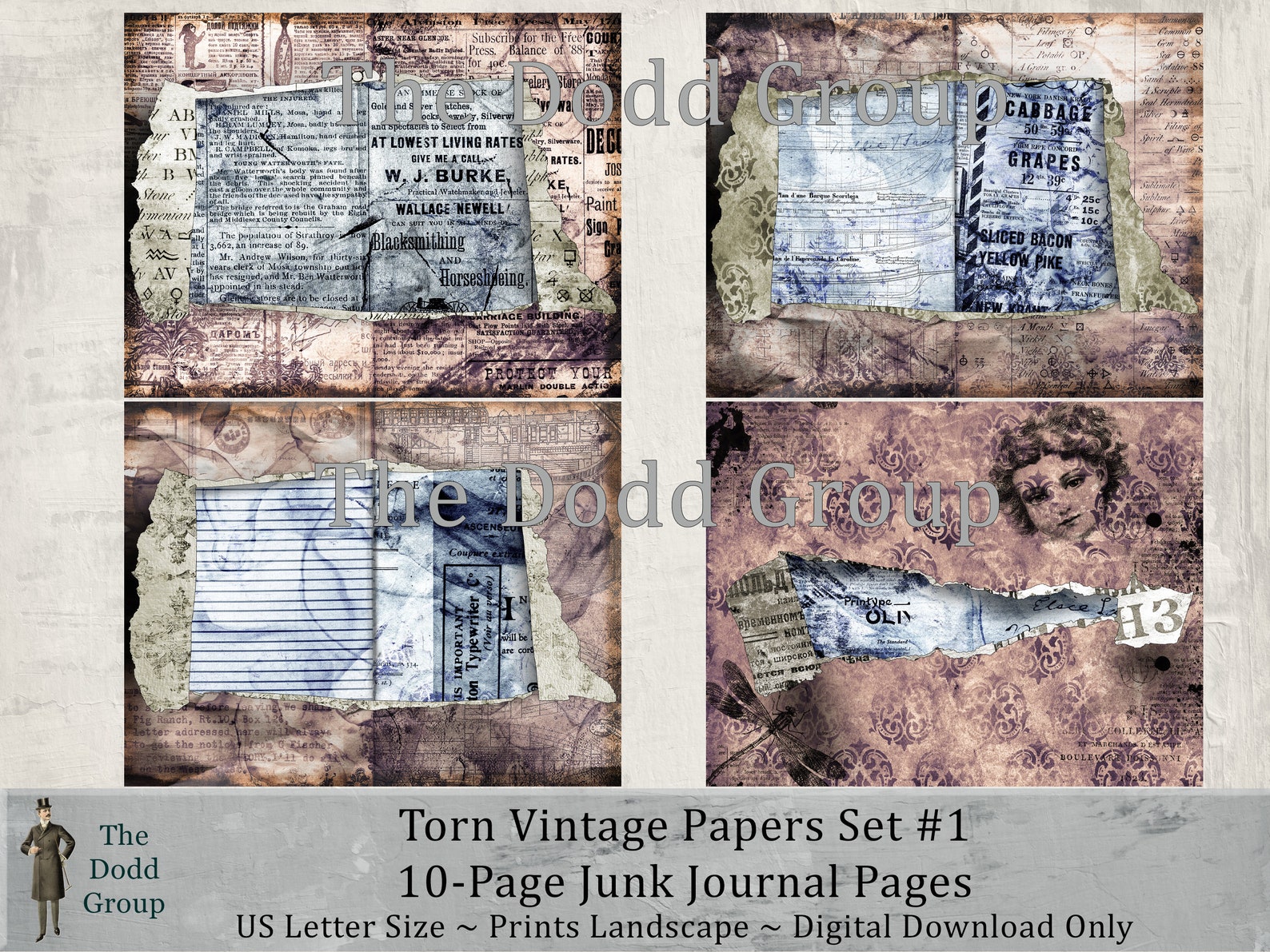 Torn Look Vintage Paper for Junk Journals, 10 Printable Background ...
