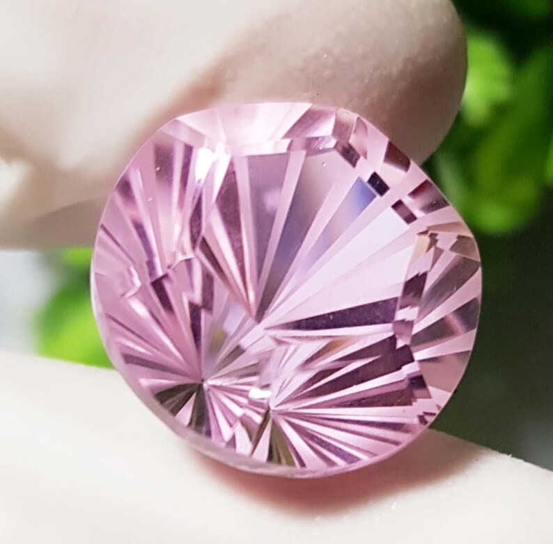 Precision Cut Pink Topaz Round Gemstone - Unique Sunburst Faceting ...