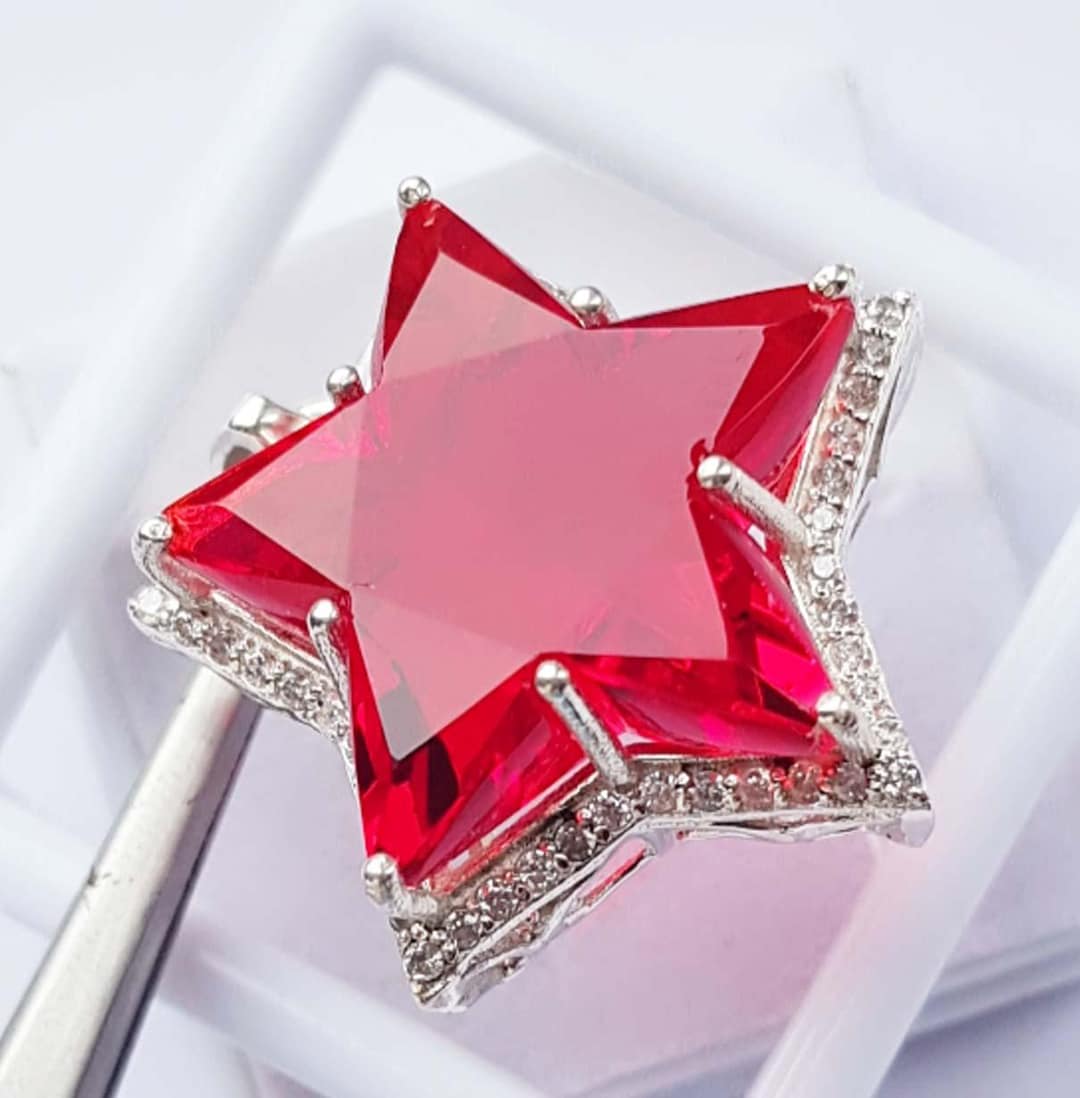 Star Cut Red Topaz Gemstone 100% Silver Pendant, Carving 55CT Topaz ...