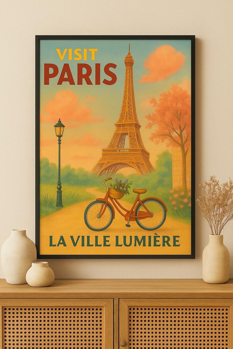 Vintage Paris Eiffel Tower Print: French Travel Poster (digital ...