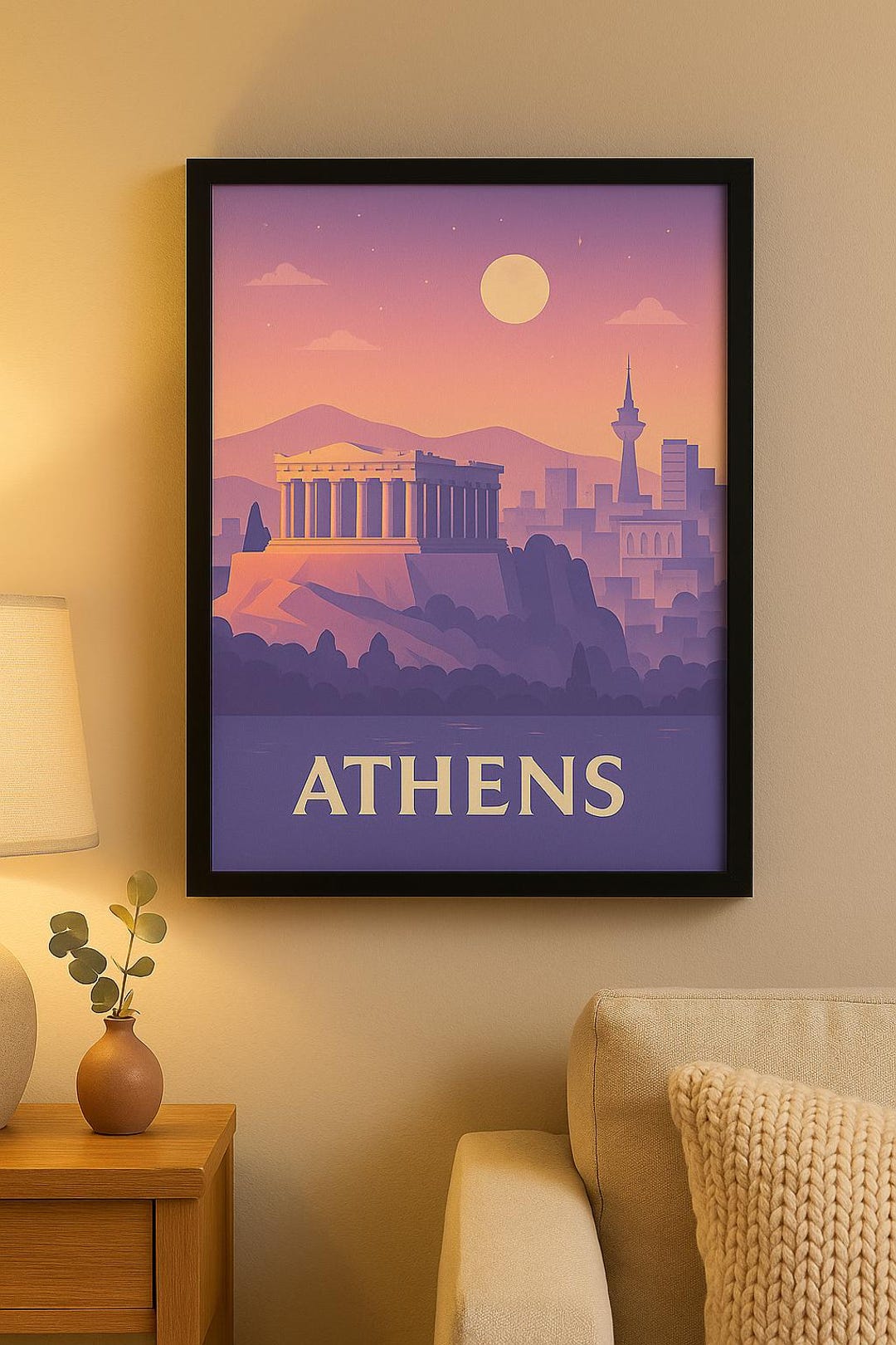 Athens Travel Poster | Moonlit Parthenon Wall Art | Greece City Print ...