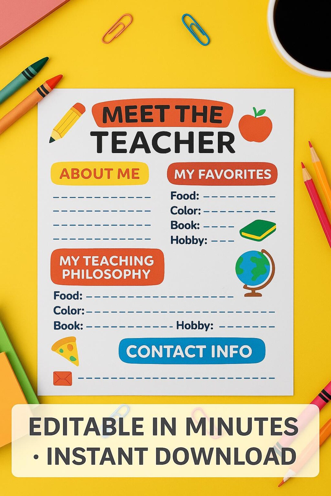 Editable Meet the Teacher Template: Back to School Introduction Form ...