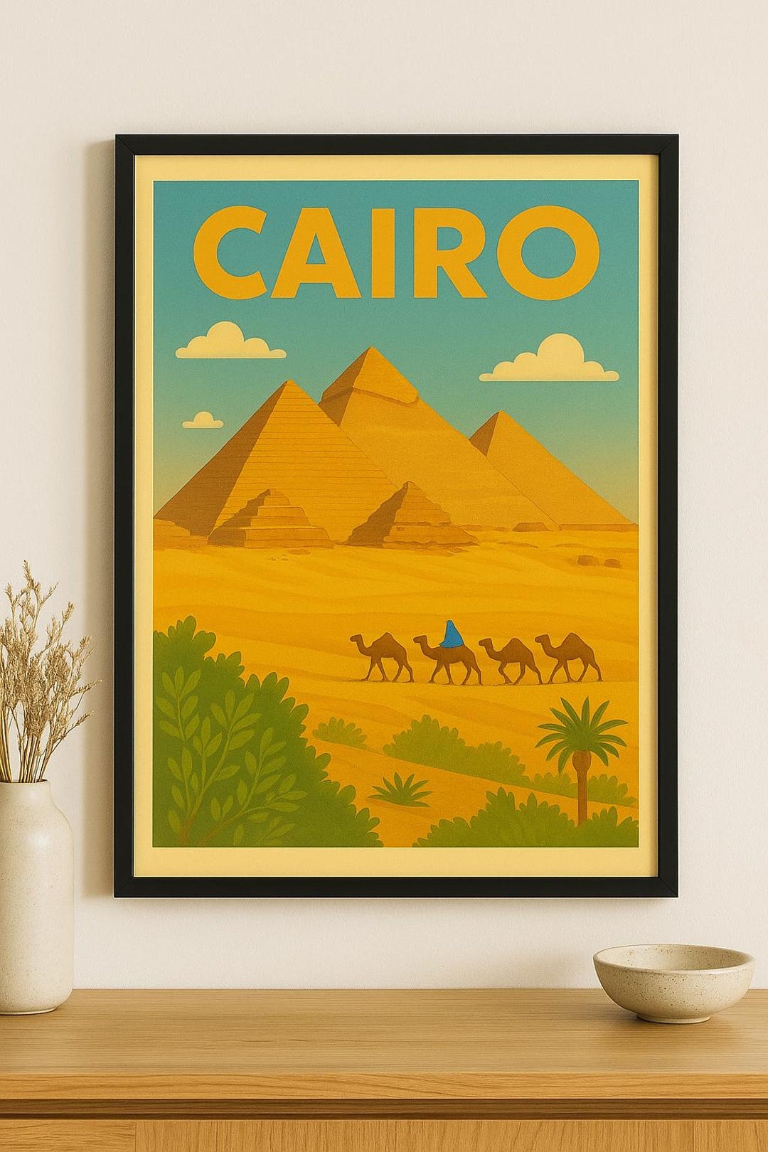 Cairo Pyramids Wall Art | Vintage Travel Poster | Egyptian Desert ...