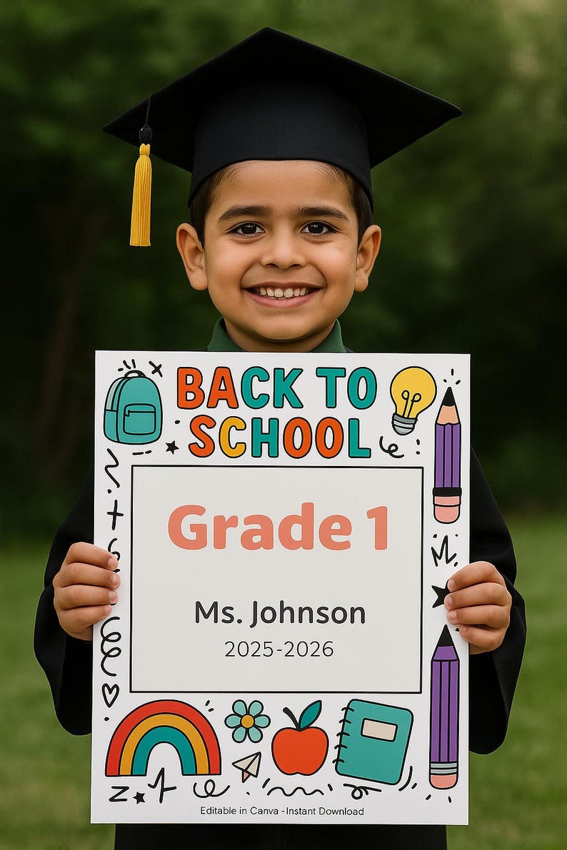 Editable Back to School Teacher Sign: Grade 1 Classroom Poster (canva ...