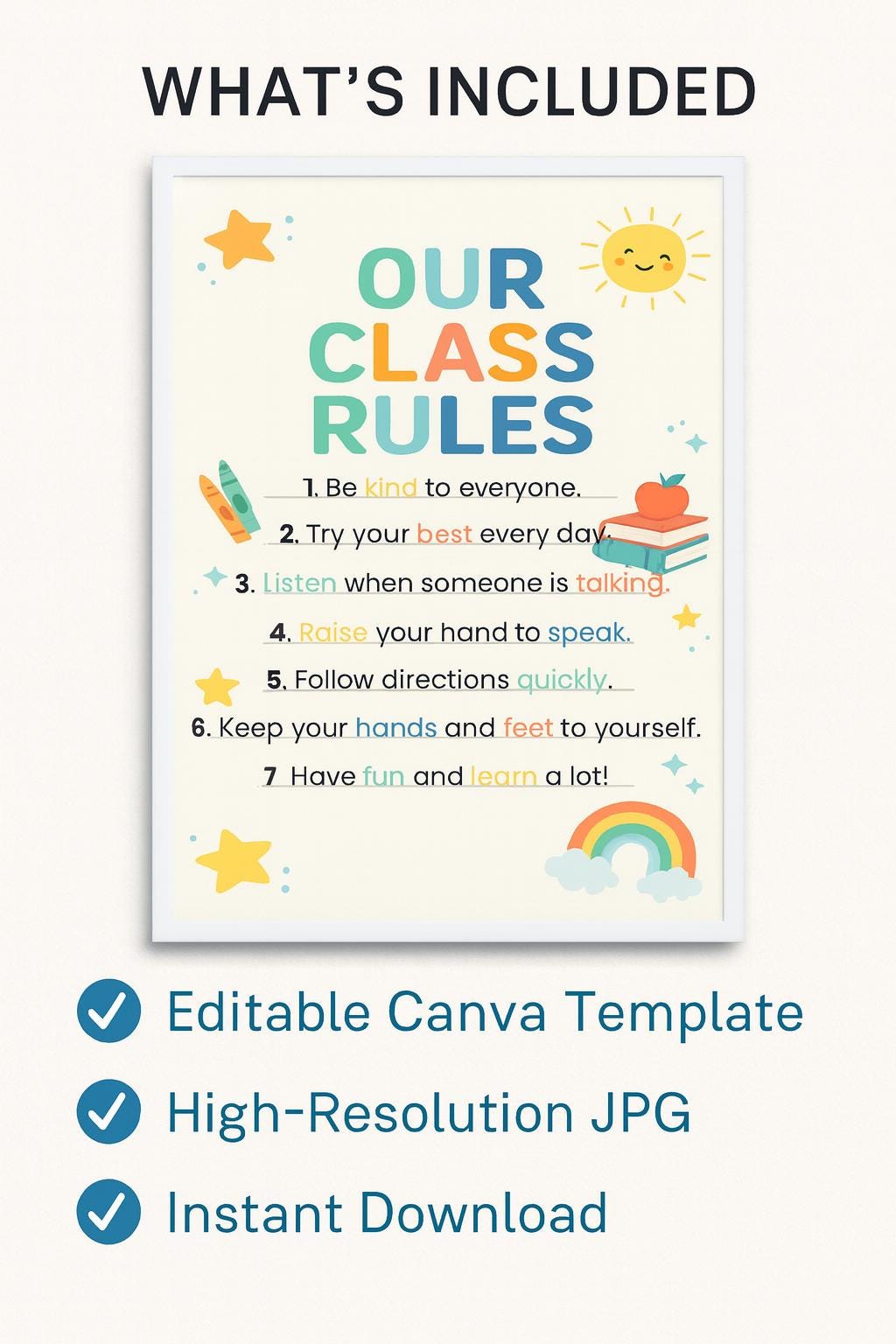 Editable Classroom Rules Poster: Back to School Teacher Printable (PDF ...