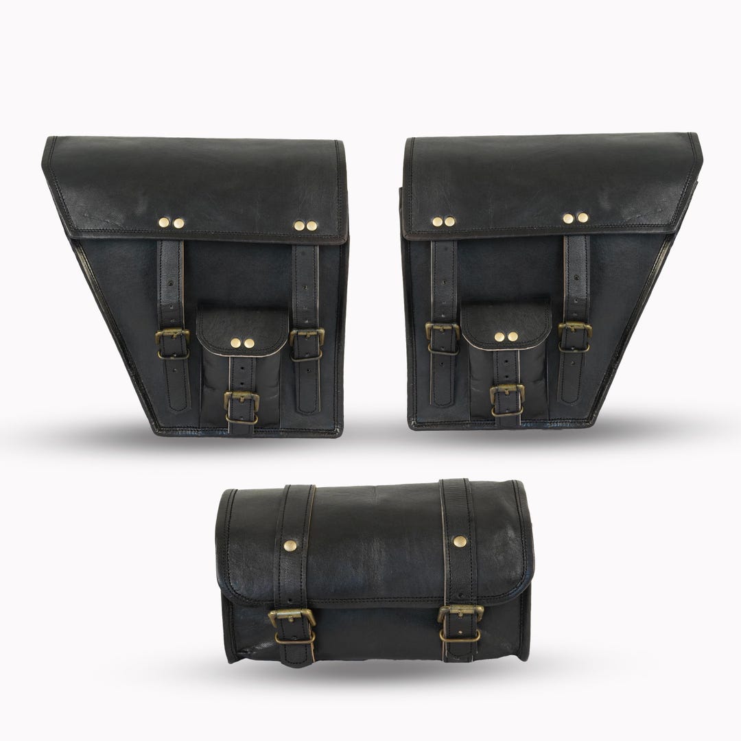 Leather Motorcycle Saddle Bag Set: Left & Right Side Swing Arm Tool ...