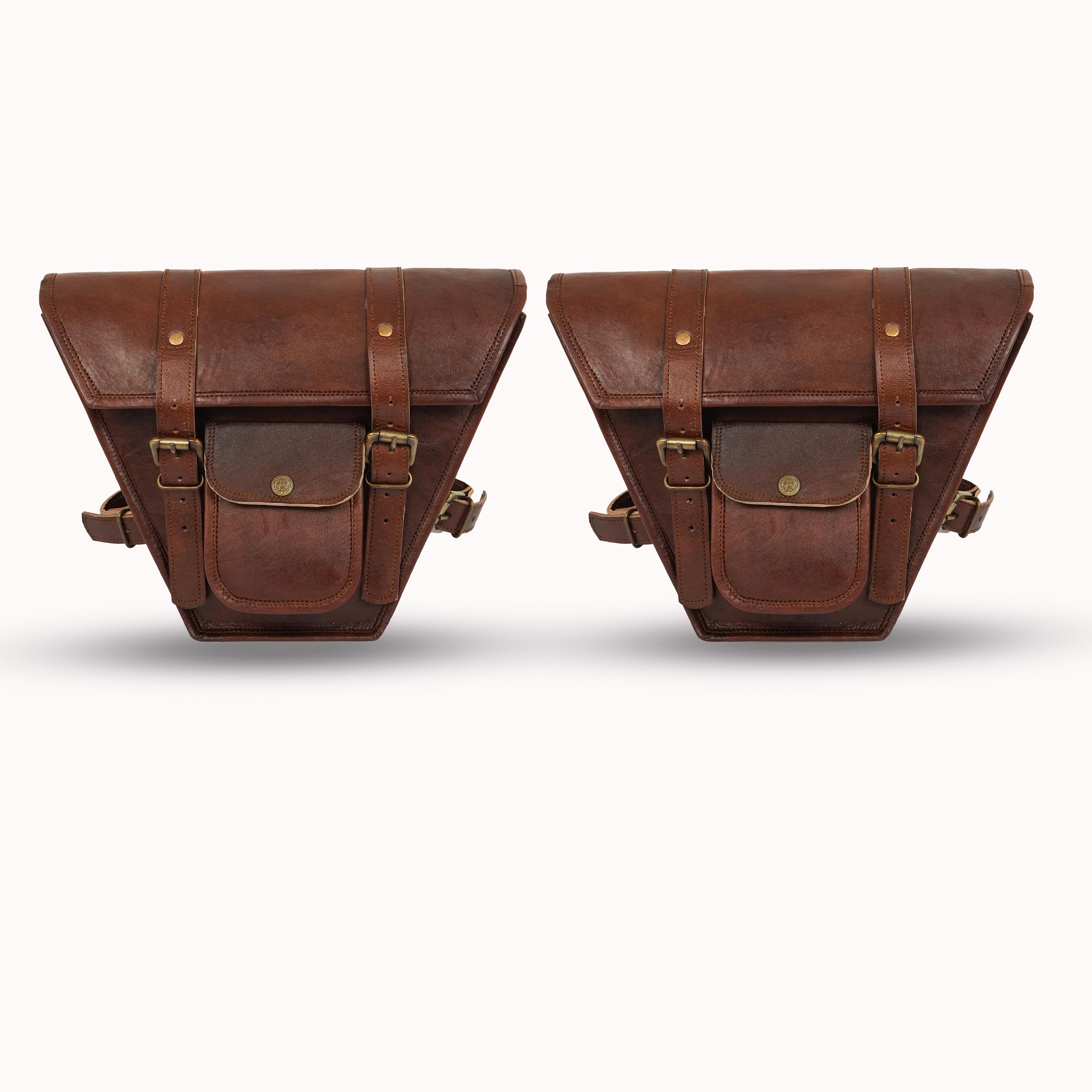 CAFE RACER Motorcycle Saddle Bag Side Bags Luggage Bag Genuine Leather ...