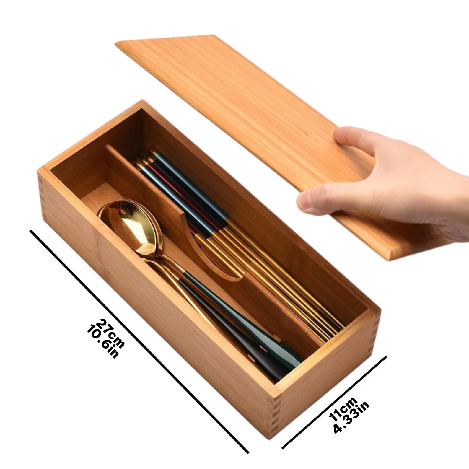 Bamboo Wood Cutlery Storage Box | Kitchen Utensil Organizer & Toolbox ...