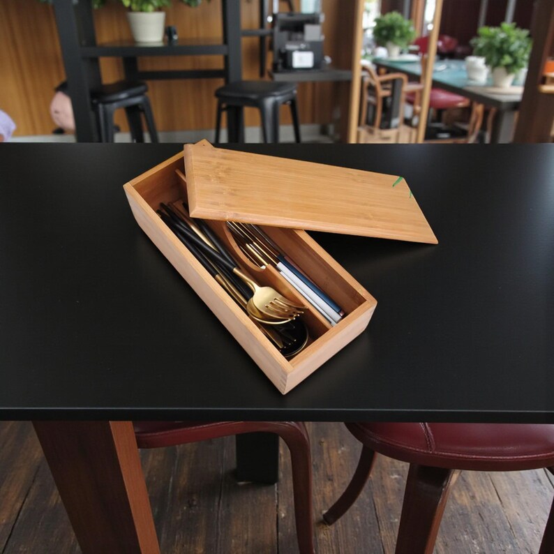 Bamboo Wood Cutlery Storage Box | Kitchen Utensil Organizer & Toolbox ...