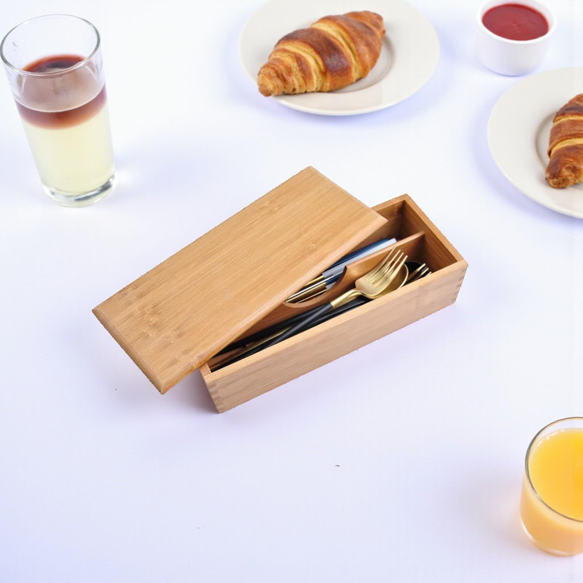 Bamboo Wood Cutlery Storage Box | Kitchen Utensil Organizer & Toolbox ...